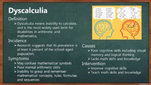 Dyscalculia: Definition, Incidence, Symptoms, Types, Causes, Intervention