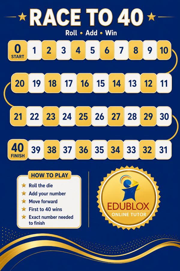 Math Game to Practice Addition: Race to 20, 40, or 100 - Edublox Online ...